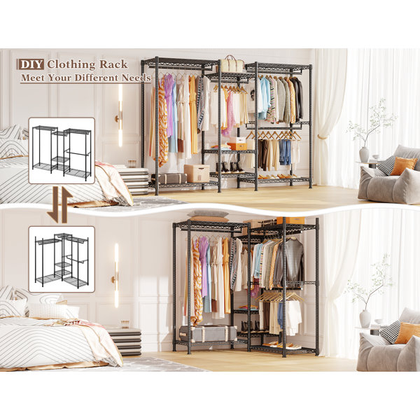 EnHomee 77" Clothes Rack Metal Clothing Rack Loads 725 lbs Adjustable Garment Rack, Portable ...